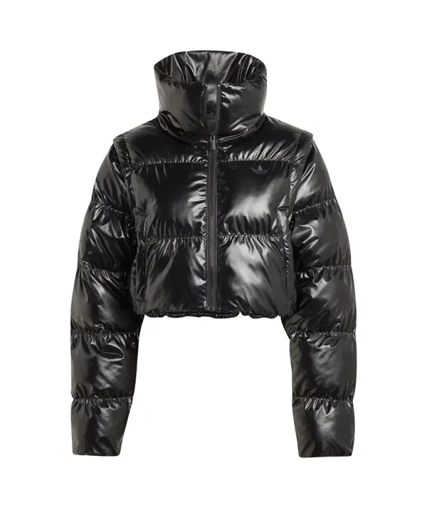 Adidas Essentials Glossy Cropped Puffer Jacket With Zip-off Sleeves