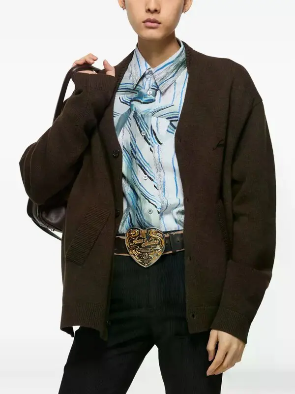Acne Studios Embroidered-logo Buttoned Cardigan - Brown