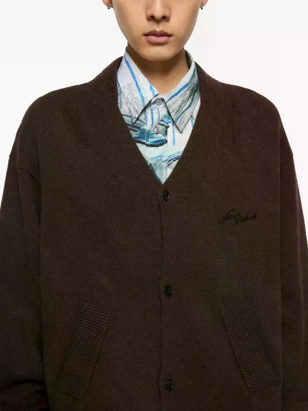 Acne Studios Embroidered-logo Buttoned Cardigan - Brown