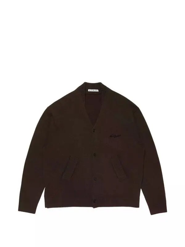 Acne Studios Embroidered-logo Buttoned Cardigan - Brown