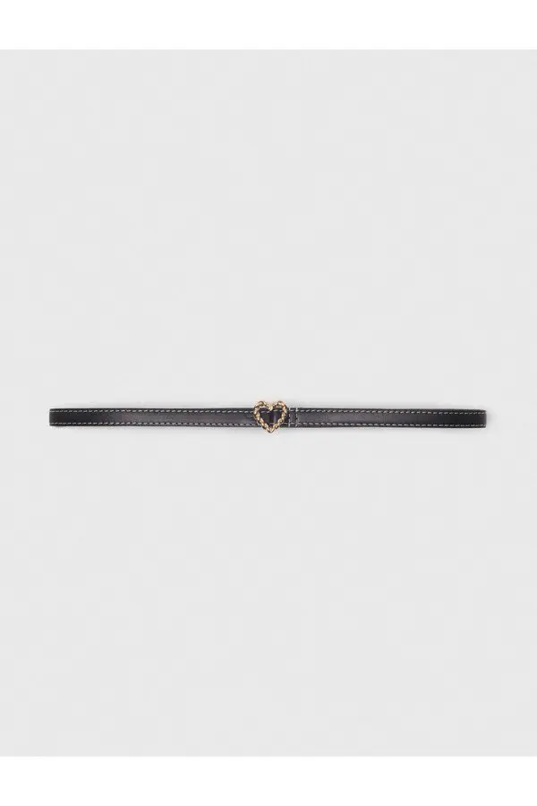 Maje Slim Heart Leather Belt - Black
