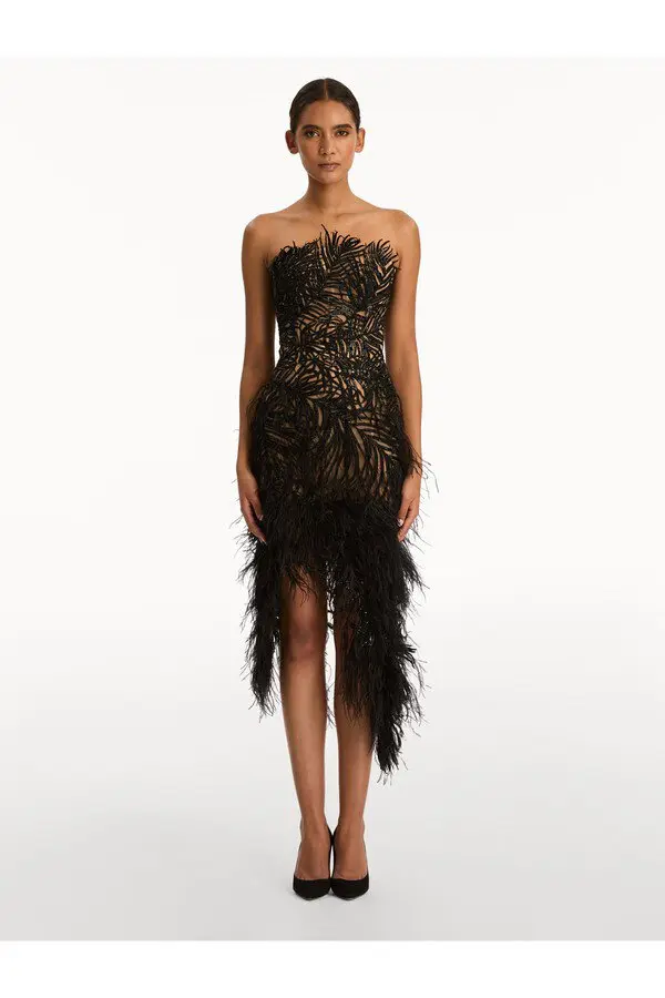Oscar De La Renta Feather Embroidered Cocktail Dress - Red