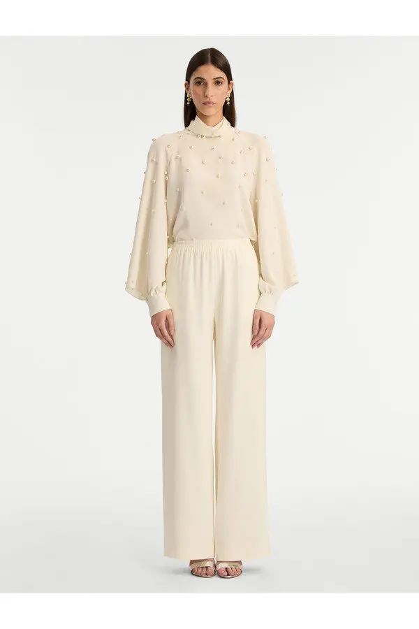 Oscar De La Renta Silk Georgette Wide Leg Pant