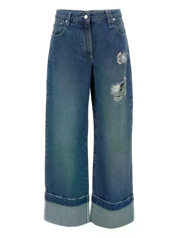 Simone Rocha Distressed Denim Jeans With Crystal Embellishments