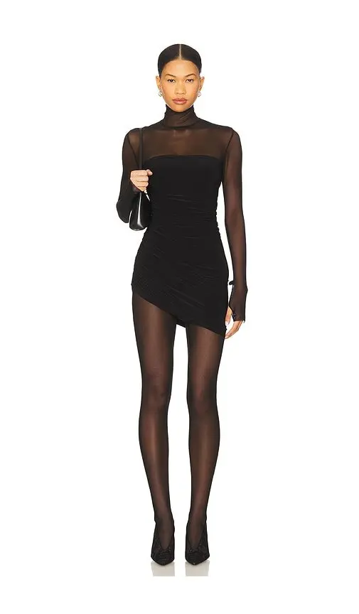 Norma Kamali Long Sleeve Turtleneck Strapless Diana Pickleball Dress - Black