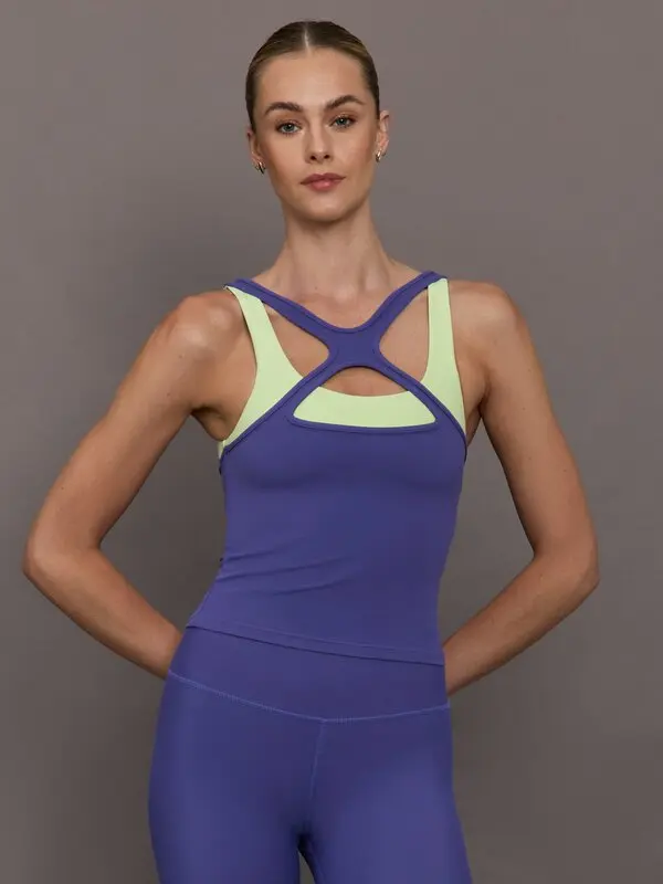 Carbon38 High Neck Cut Out Colorblock Tank - Future Dusk/matcha