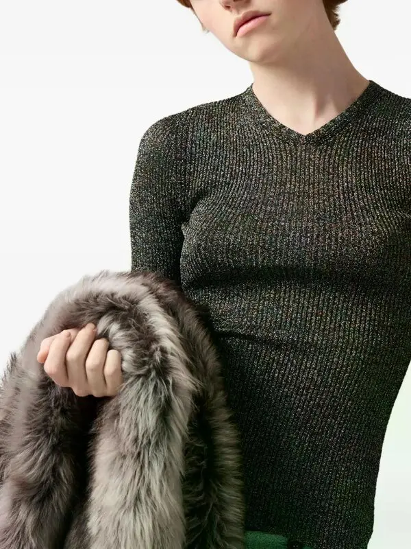 Miu Miu Long-sleeved Ribbed Sweater - Grey