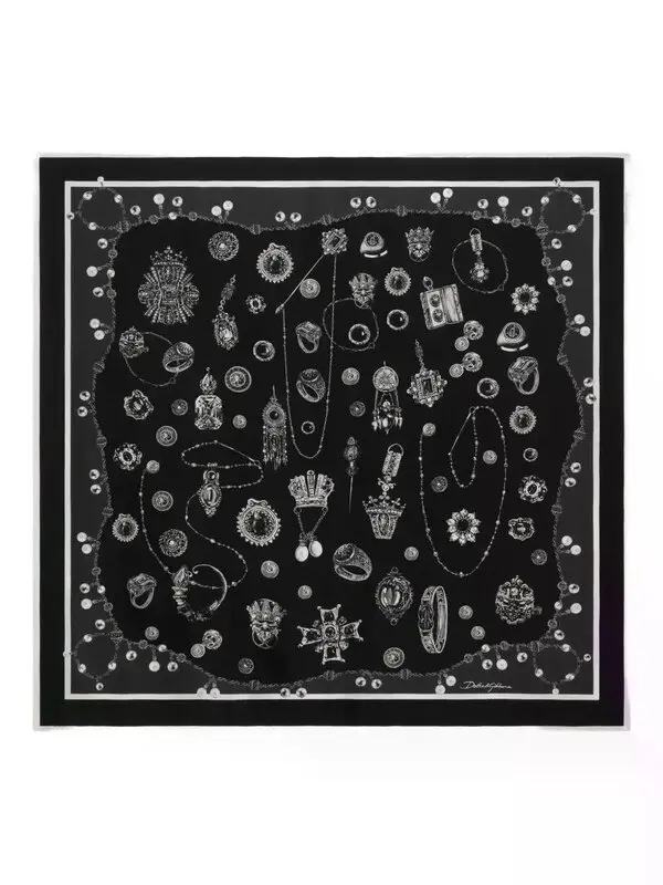 Dolce & Gabbana Printed Silk Scarf - Black