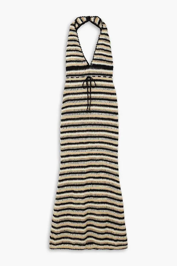 Faithfull The Brand Torcello Striped Crocheted Cotton Maxi Dress - Black