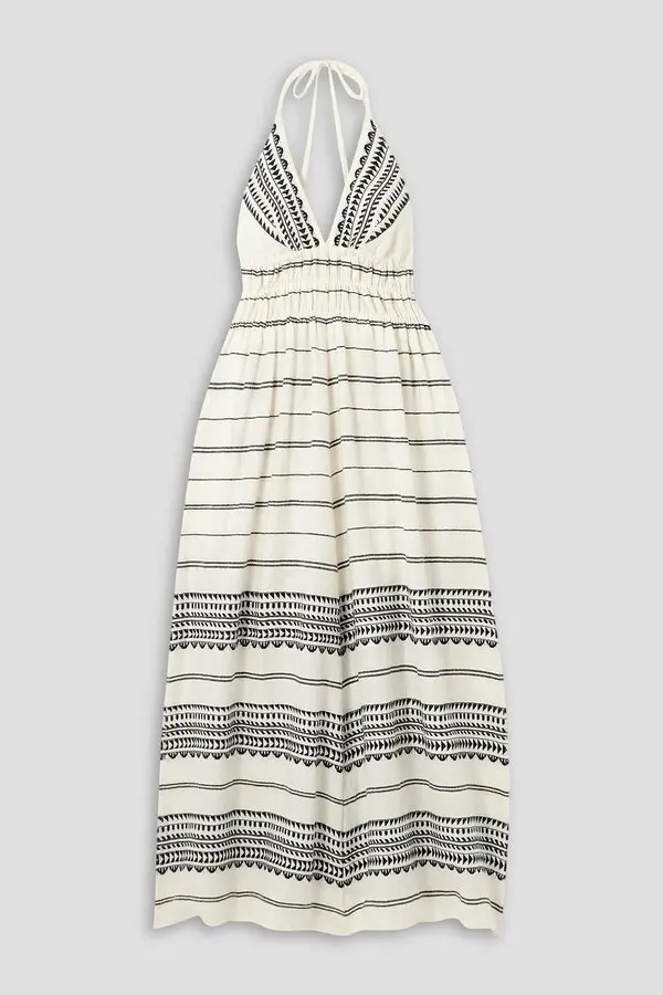 LEMLEM Gete Striped Cotton Halterneck Midi Dress - Ecru