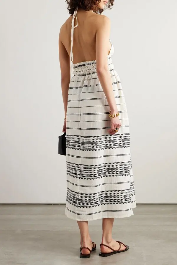 LEMLEM Gete Striped Cotton Halterneck Midi Dress - Ecru