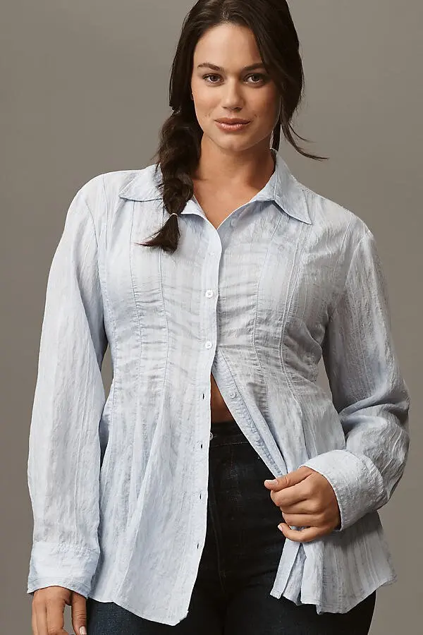 Maeve Waisted Buttondown Tunic - Powder Periwinkle