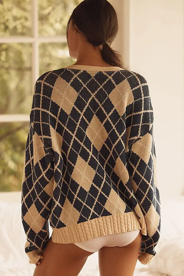 LYREBIRD Argyle Cardigan Sweater