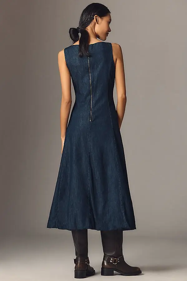 Anthropologie Boat-neck Denim Midi Dress - Blue