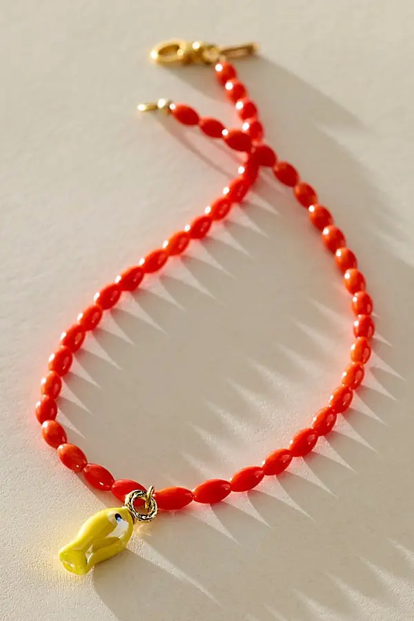 LOGAN TAY Beaded Necklace With Fish Charm - Orange/yellow