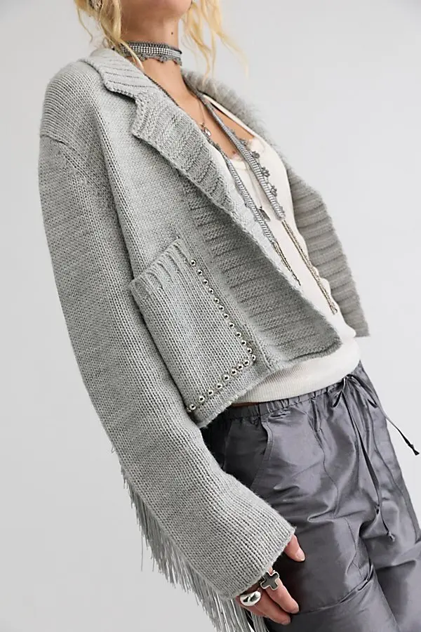 UNDERSTATED LEATHER Cropped Rodeo Trench Knit Cardigan