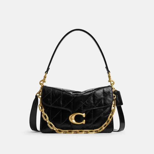 COACH Chain Tabby Shoulder Bag With Quilting - Brass/black