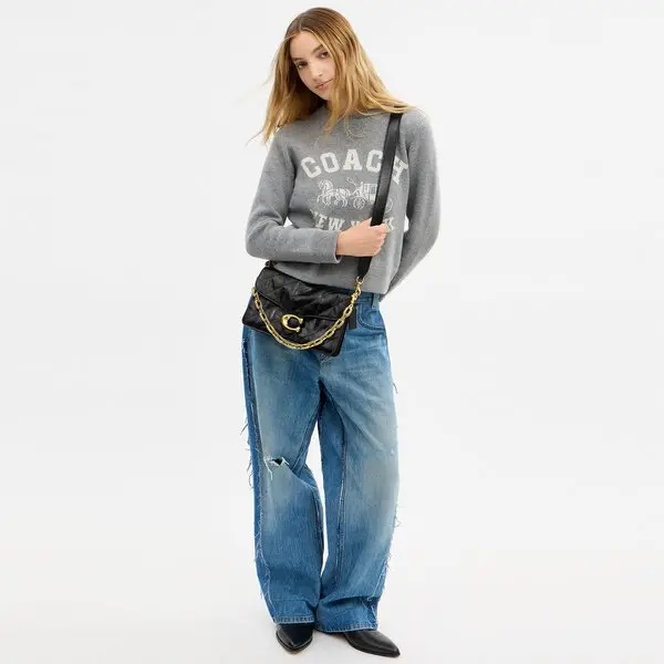 COACH Chain Tabby Shoulder Bag With Quilting - Brass/black