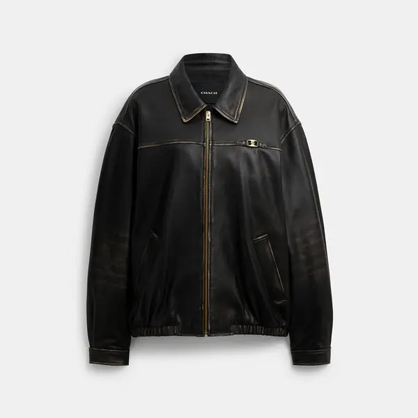 Coach Loved Leather Heritage C Oversized Leather Jacket - Black