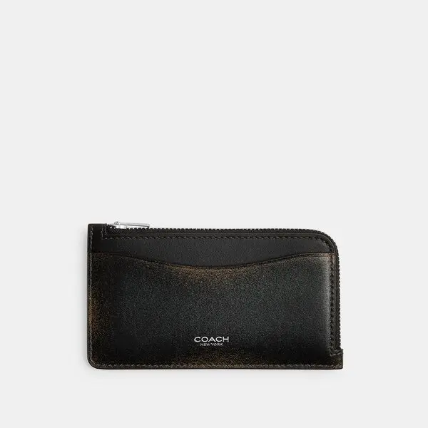 Coach New York Zip Card Case In Loved Leather - Silver/black Brown