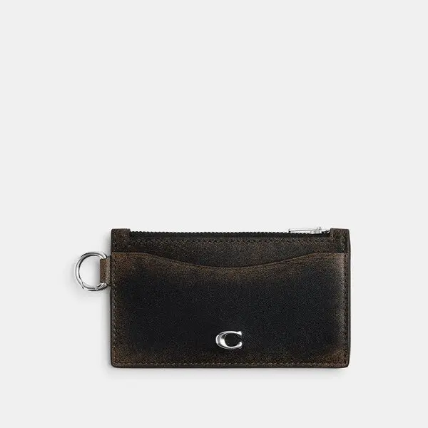 COACH® Zip Card Case In Loved Leather - Black/light Tan