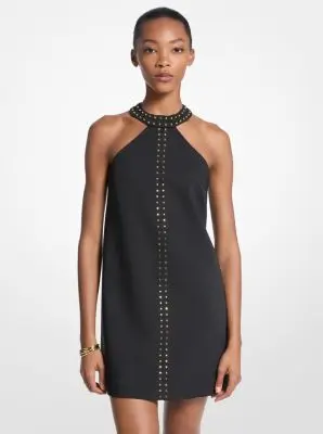 Michael Kors Studded Stretch Crepe Halter Mini Dress