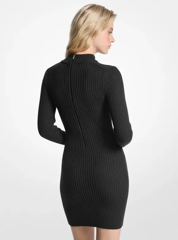 Michael Kors Ribbed Stretch Wool Mock Neck Mini Dress