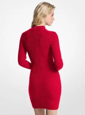 Michael Kors Ribbed Stretch Wool Mock Neck Mini Dress - Red