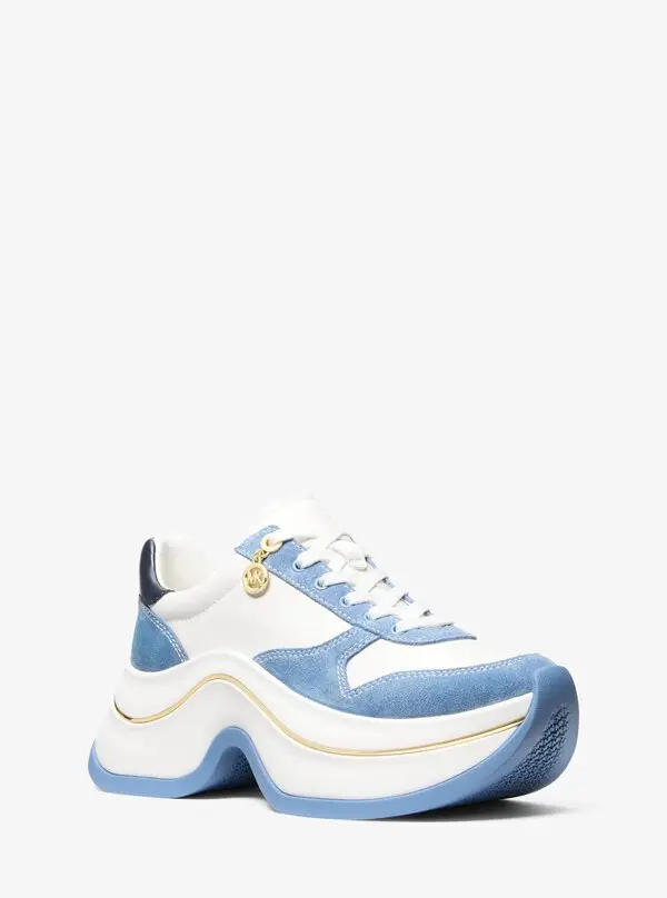 Michael Kors Arla Leather And Suede Trainers - Blue