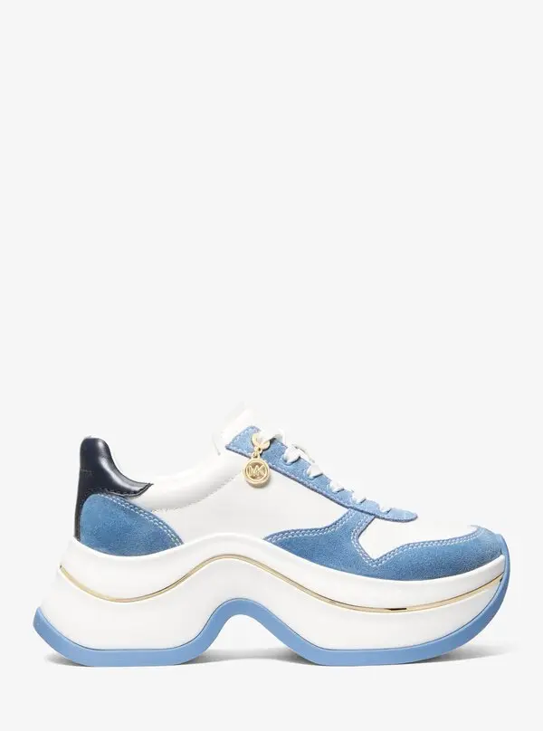 Michael Kors Arla Leather And Suede Trainers - Blue