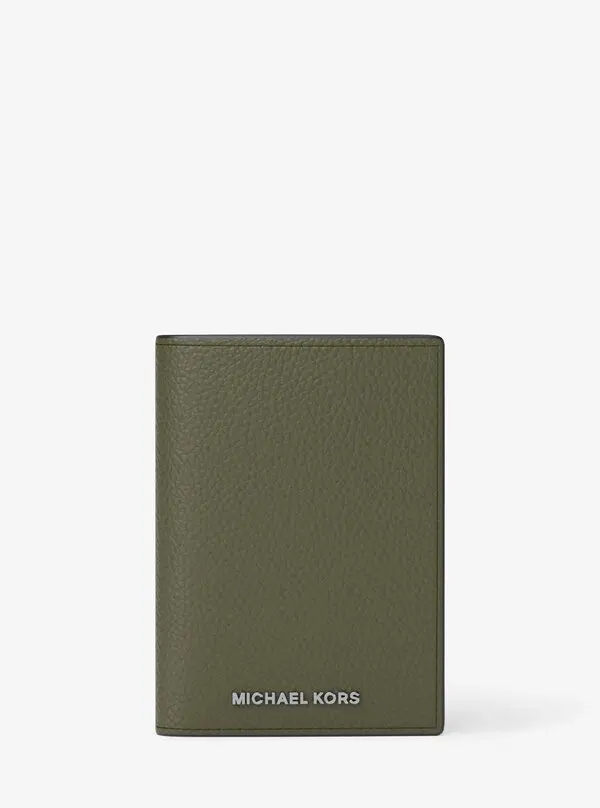 Michael Kors Hudson Pebbled Leather Folio Card Case In By - Green