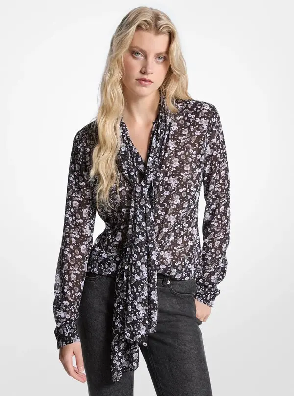 Michael Kors Floral Print Tie-neck Blouse