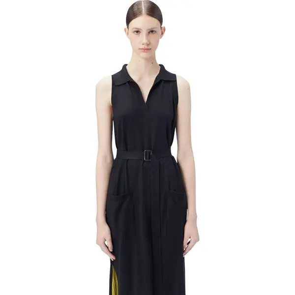 Gobi Cashmere Sleeveless Silk Cashmere Polo Dress - Black