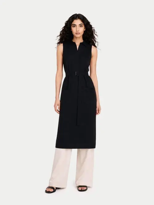 Gobi Cashmere Sleeveless Silk Cashmere Polo Dress - Black