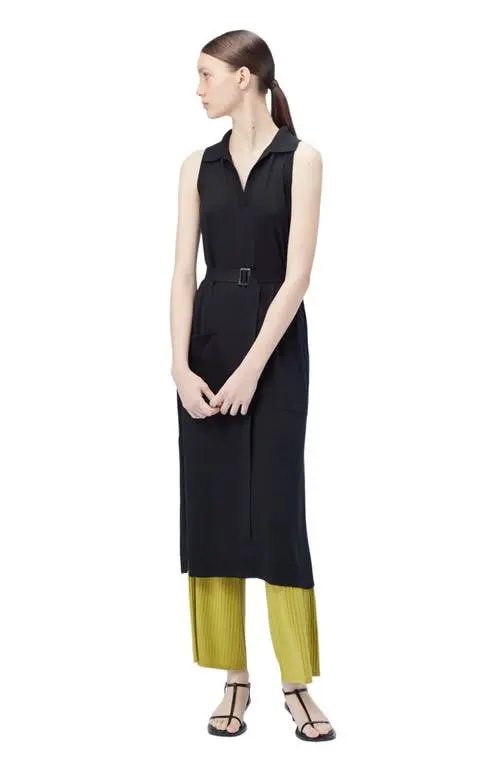 Gobi Cashmere Sleeveless Silk Cashmere Polo Dress - Black