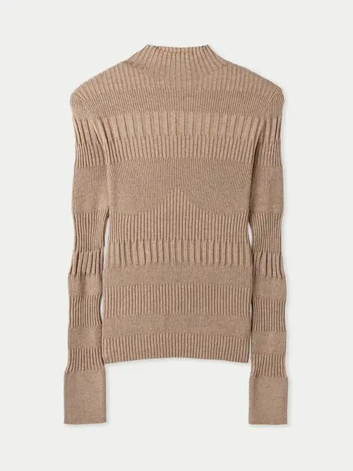 Gobi Cashmere High-neck Ribbed Cotton Silk Blend Sweater - Timber Wolf