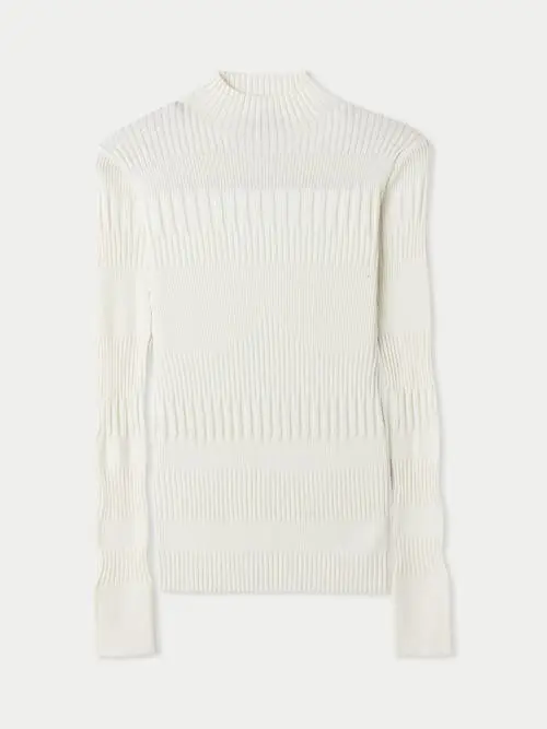 Gobi Cashmere High-neck Ribbed Cotton Silk Blend Sweater - Whisper White