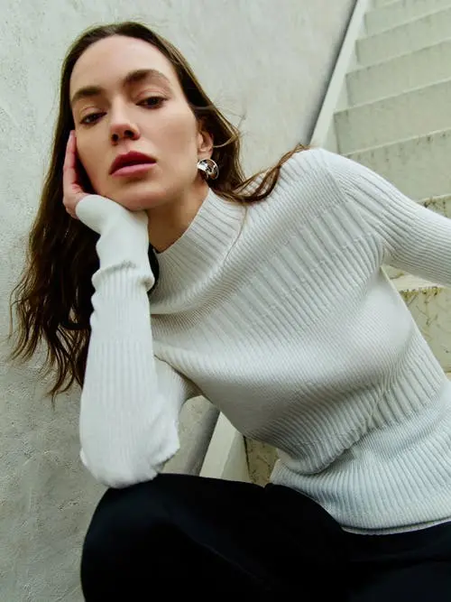 Gobi Cashmere High-neck Ribbed Cotton Silk Blend Sweater - Whisper White