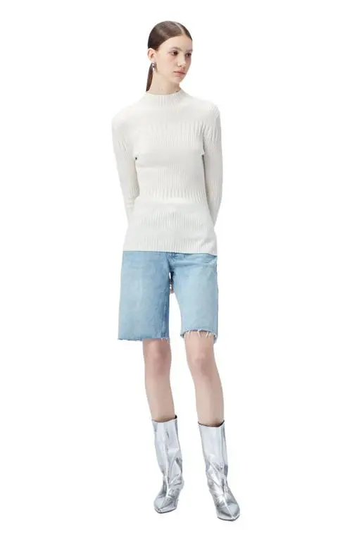 Gobi Cashmere High-neck Ribbed Cotton Silk Blend Sweater - Whisper White