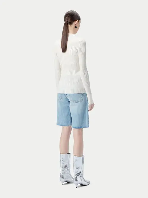 Gobi Cashmere High-neck Ribbed Cotton Silk Blend Sweater - Whisper White