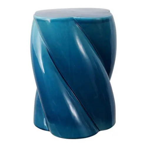 JONATHAN Y Yves 18" Modern Minimalist Rope Twist Ceramic Indoor-outdoor Garden Stool - Cracked Blue