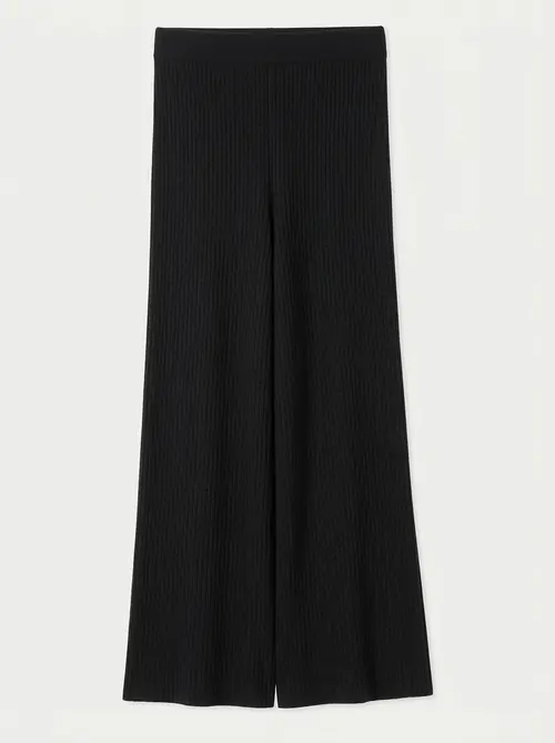 Gobi Cashmere Ribbed Knit Wide Leg Pants - Black