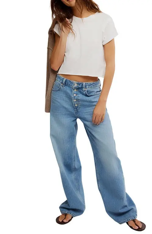 Free People Nia Exposed Button Wide Leg Jeans - Friday