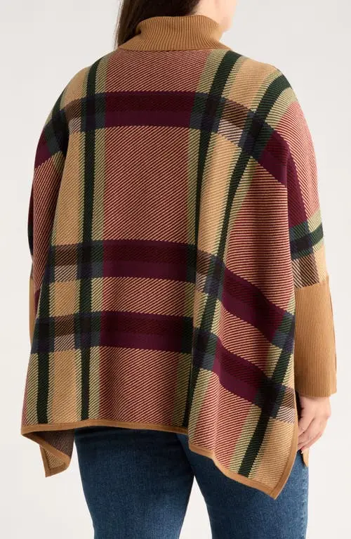 Jones New York Plaid Jacquard Turtleneck Poncho