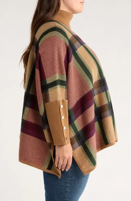 Jones New York Plaid Jacquard Turtleneck Poncho