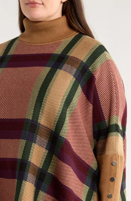Jones New York Plaid Jacquard Turtleneck Poncho