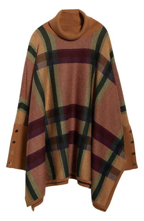 Jones New York Plaid Jacquard Turtleneck Poncho