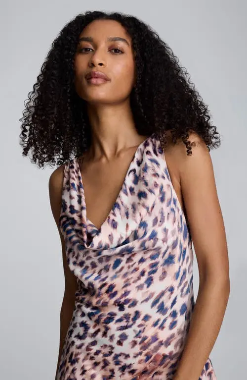 KENNETH COLE Abstract Animal Print Cowl Neck Asymmetric Dress - Russet Multi