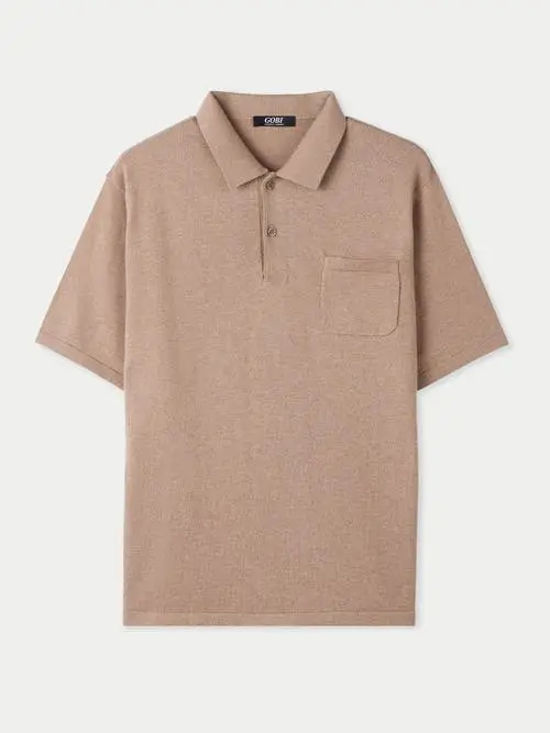 Gobi Cashmere Cotton Silk Cashmere Blend Polo Shirt - Timber Wolf