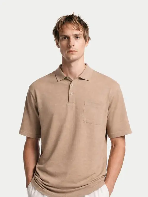 Gobi Cashmere Cotton Silk Cashmere Blend Polo Shirt - Timber Wolf